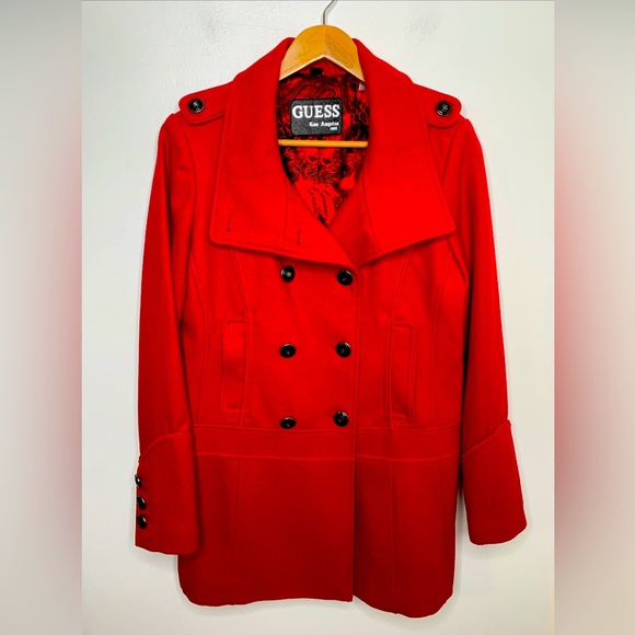 Guess | Jackets & Coats | Guess Los Angeles Wool Blend Red Coat ...